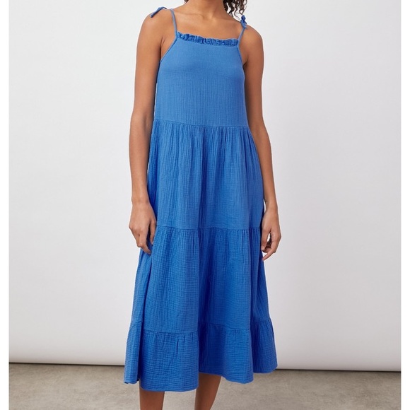 Rails | Dresses | Rails Blue Gauzy Cotton Sleeveless Tiered Hem Square ...